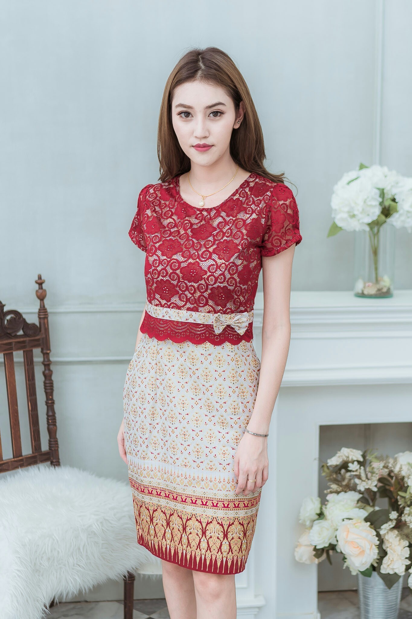 รหัสสินค้าTD-012(สีแดง-ขาว) - ชุดผ้าไทย งานสั่งตัดพิเศษ เกรดพรี่เมี่ยม รับประกันคุณภาพทุกชิ้น ...