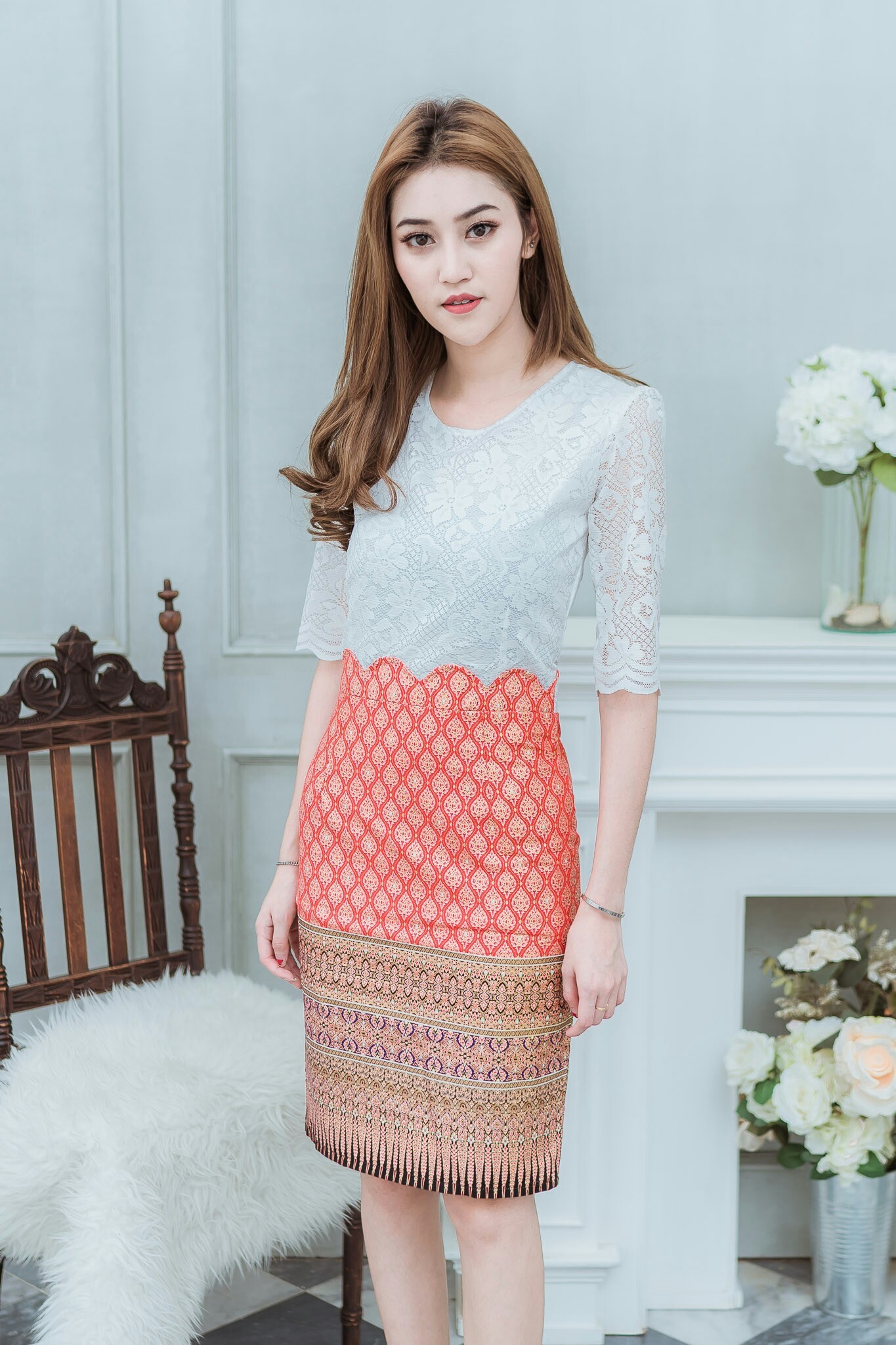 รหัสสินค้าTD-008(สีส้ม) - ชุดผ้าไทย งานสั่งตัดพิเศษ เกรดพรี่เมี่ยม รับประกันคุณภาพทุกชิ้น ...