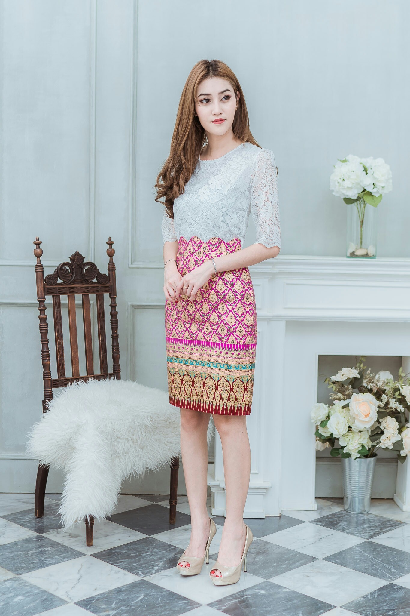 รหัสสินค้าTD-008(สีชมพู) - ชุดผ้าไทย งานสั่งตัดพิเศษ เกรดพรี่เมี่ยม รับประกันคุณภาพทุกชิ้น ...